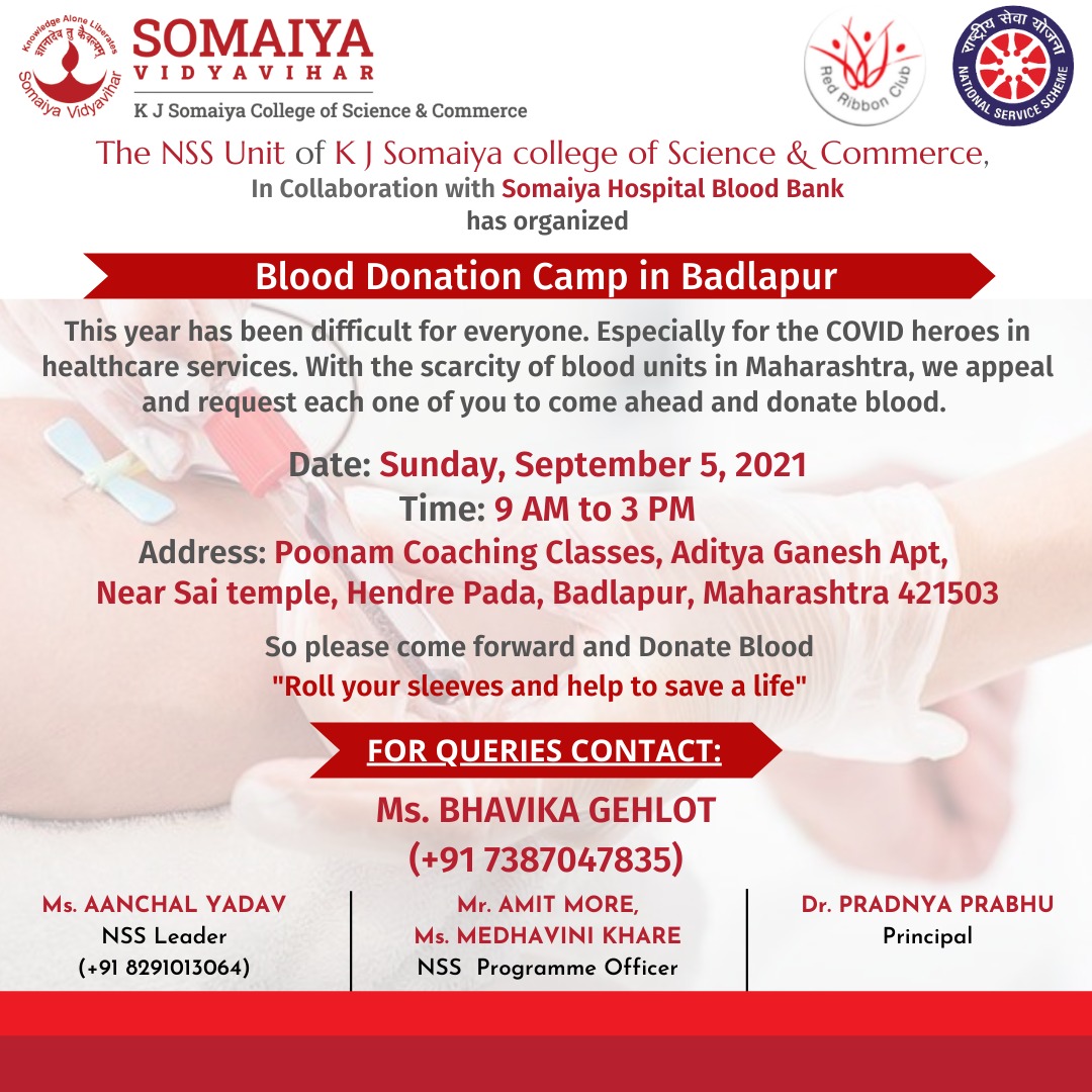 KJSSC NSS - Blood Donation Camp in Badlapur | SVU